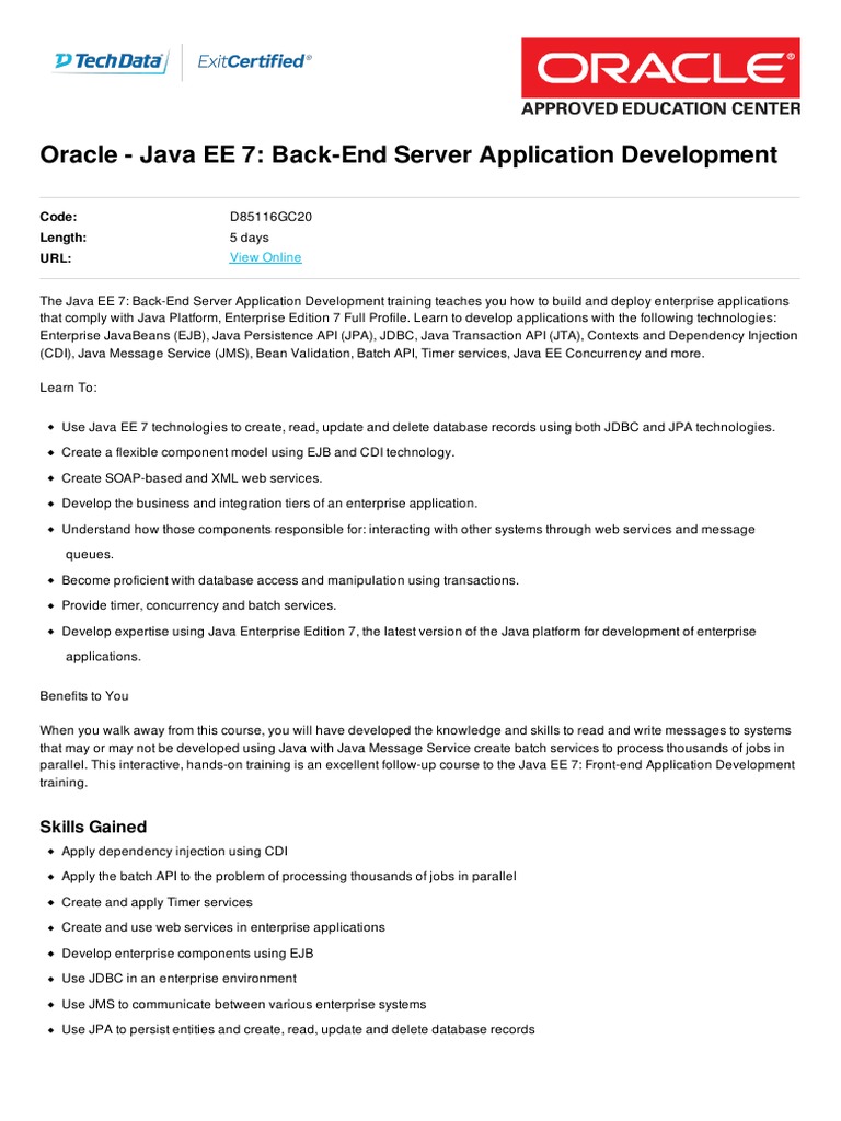 Java Ee 7 Back End Server Application Development | PDF | Enterprise Java Beans | Java Platform