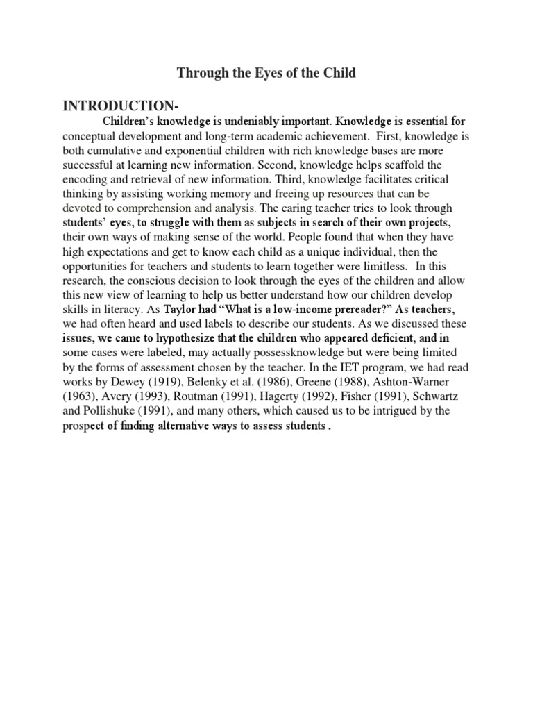Through The Eyes of The Child Introduction-: Freeing Up Resources That ...