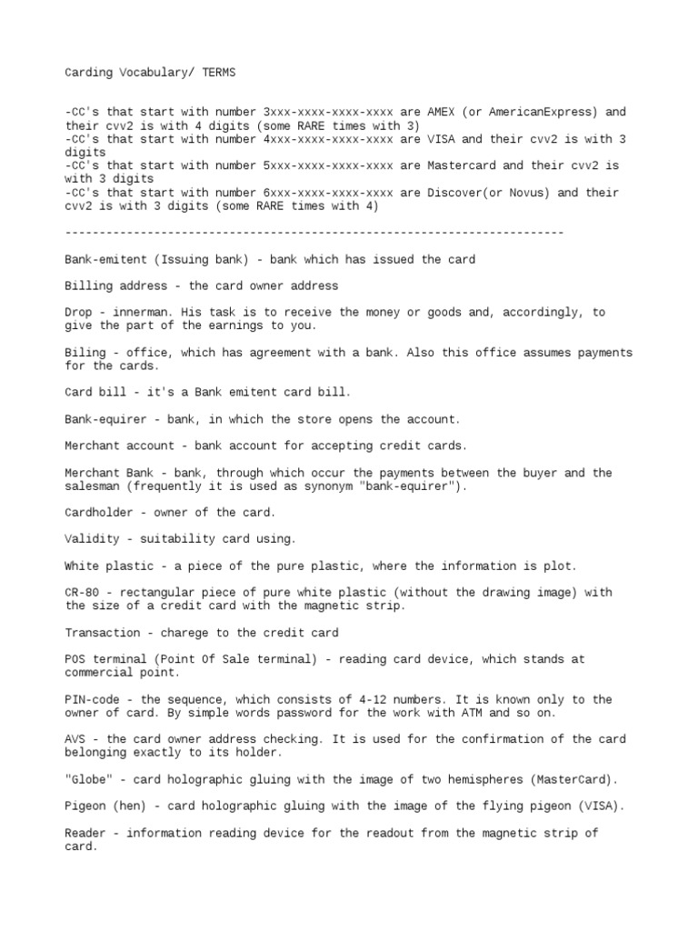 Carding Vocabulary and Understanding Terms | Download Free PDF ...