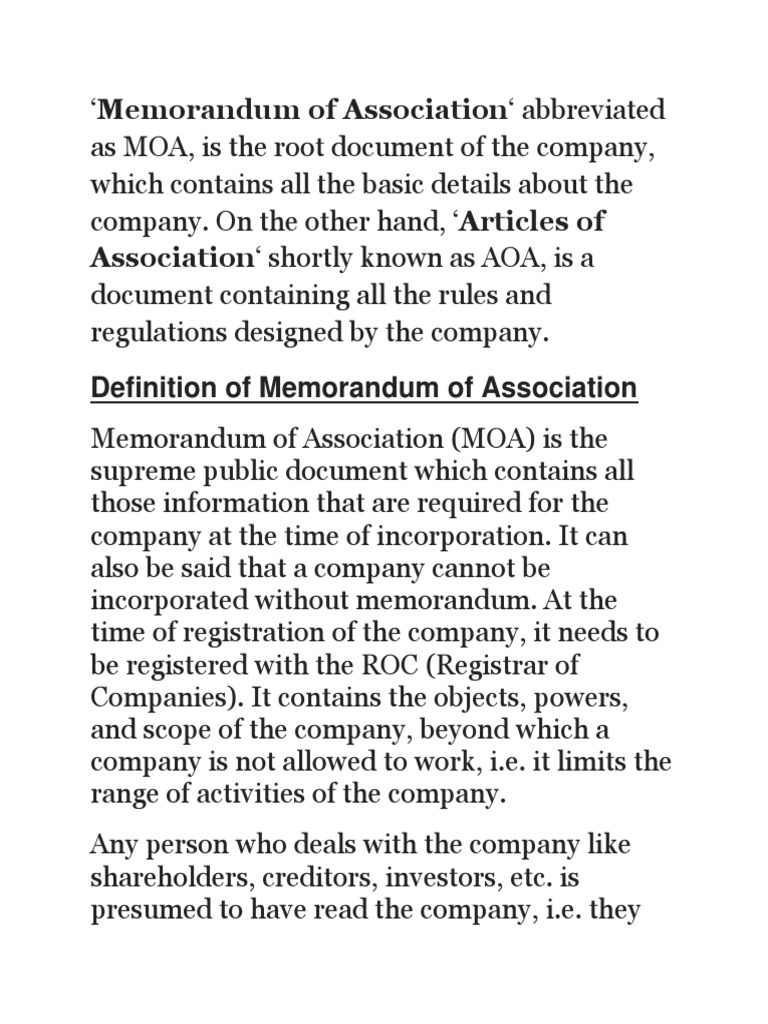 Memorandum of Association | PDF | Companies | Limited Company