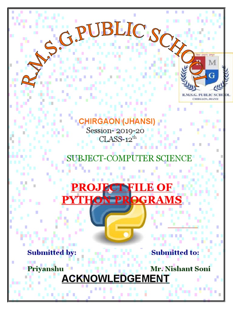 Project File of Python Programs: Acknowledgement | PDF | Python (Programming Language) | Areas ...