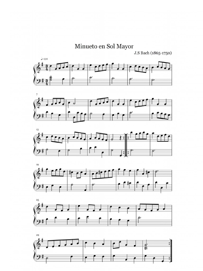 J.S Bach - Minueto en Sol Mayor (Minuet in G) PDF | PDF