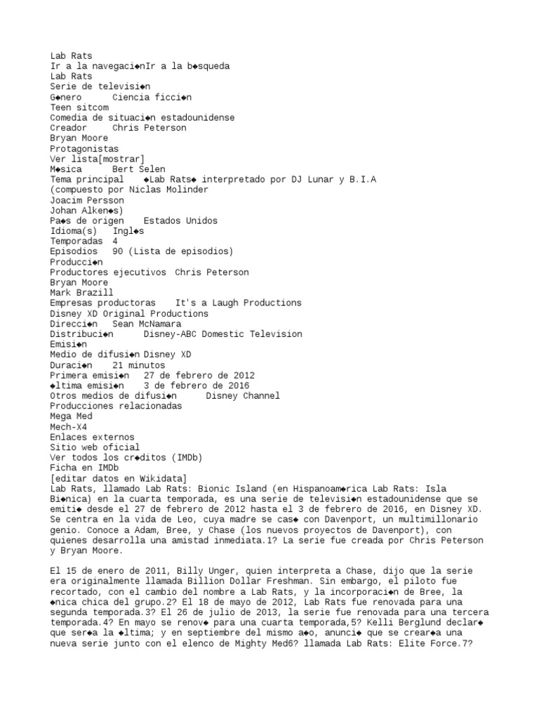 Lab Rats | PDF | Serie de televisión infantil | Compañías de medios de ...