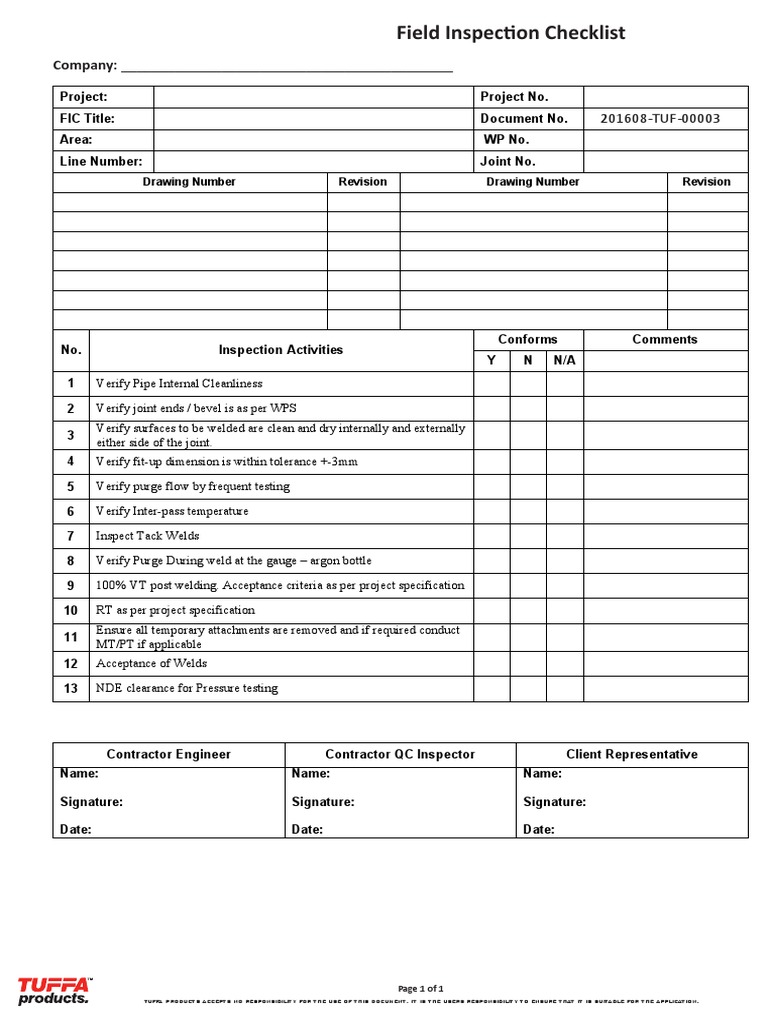 Field Inspection Checklist | PDF | Industrial Processes | Applied And ...