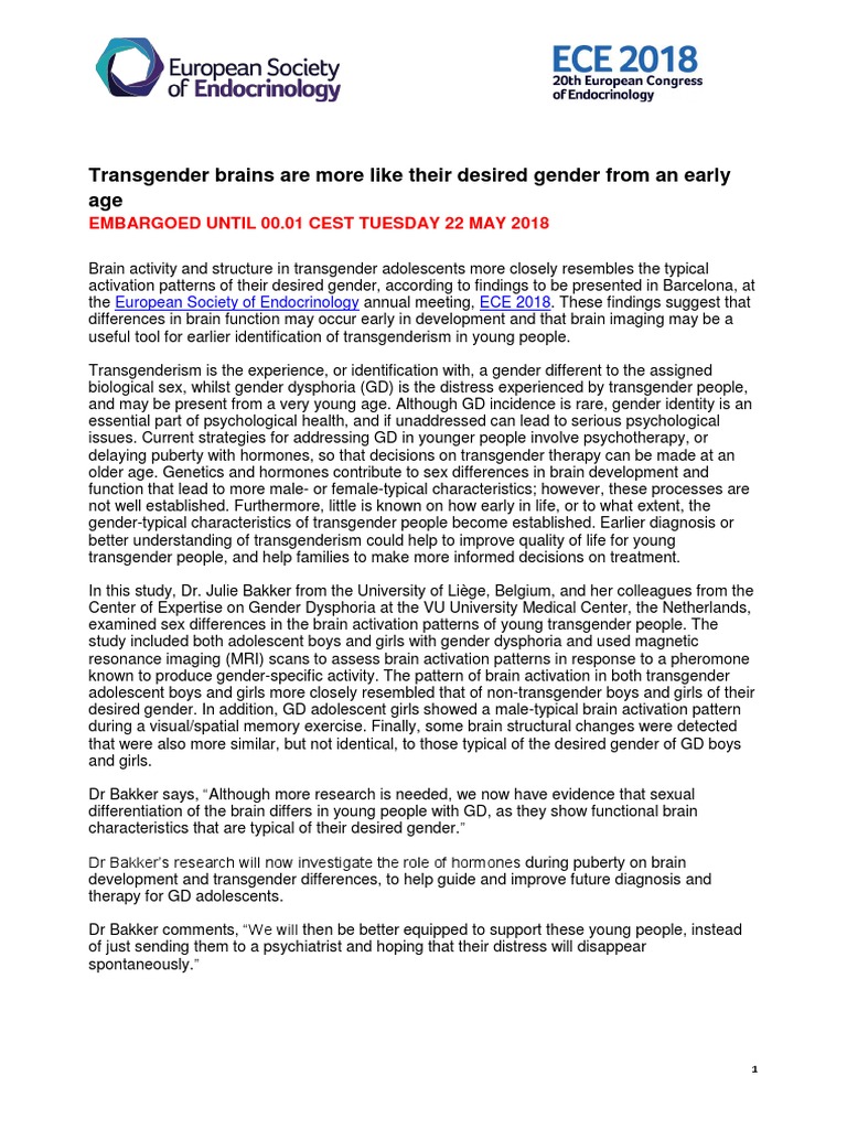 Transgender Brains Are More Like Their Desired Gender From An Early Age ...