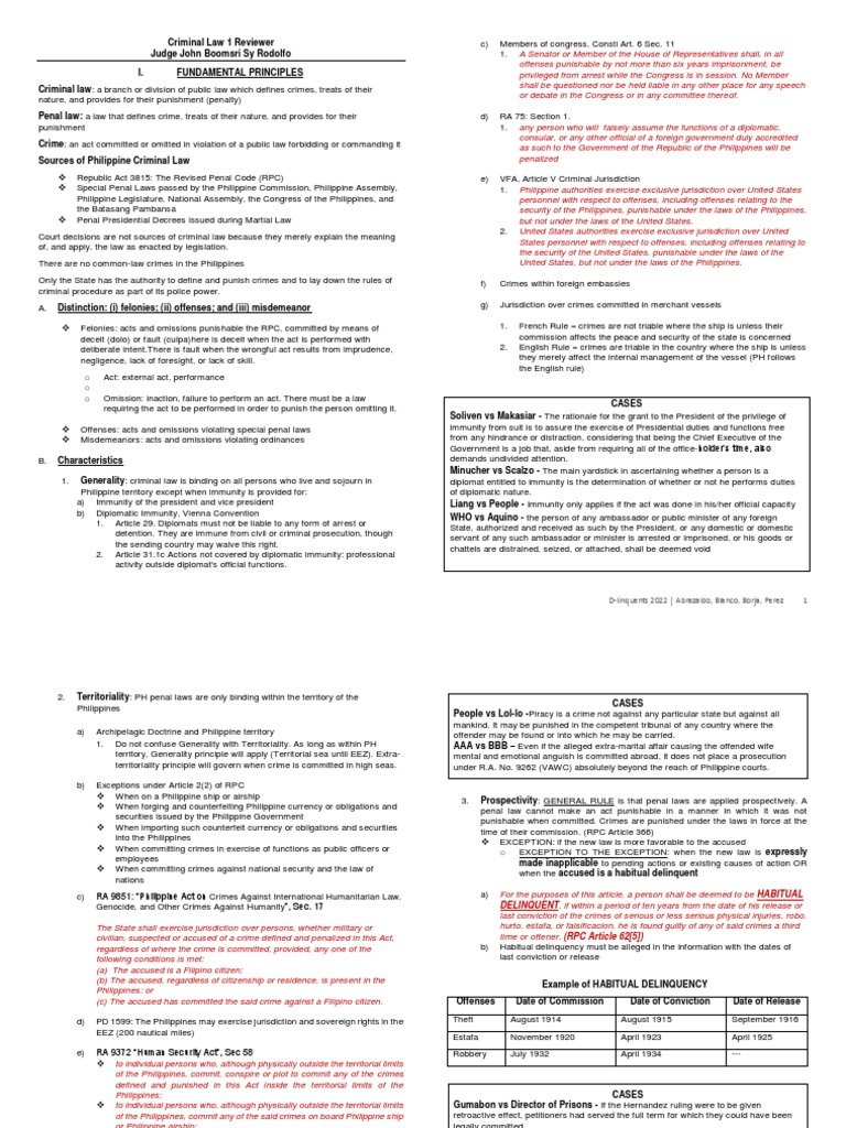 Crim 1 Reviewer - Block D-Linquents 2022 | PDF | Mens Rea | Crime ...