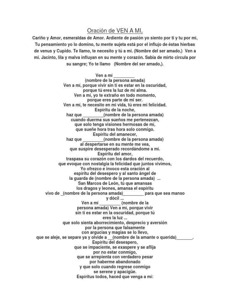Oración de VEN A MI.docx | Alma