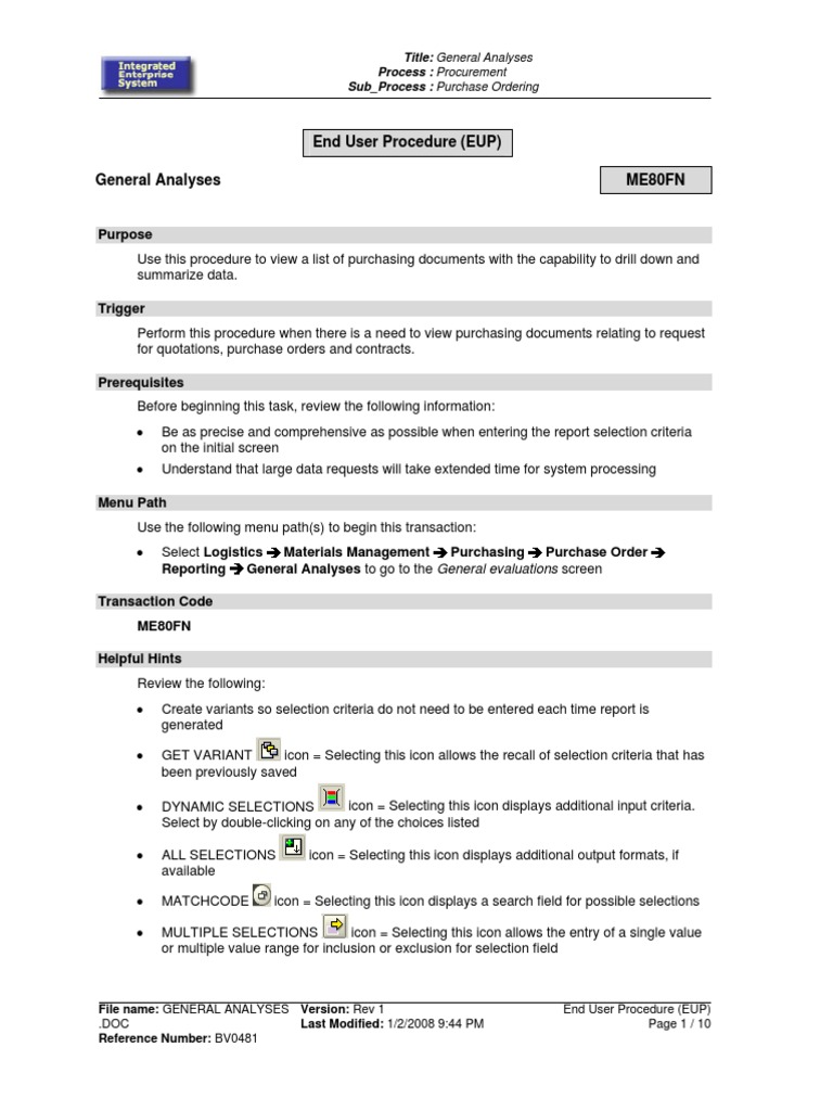 End User Procedure (EUP) General Analyses ME80FN: Purpose | PDF | Icon ...