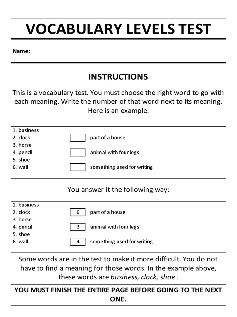 Assessing Vocabulary Levels: A Sample Multiple-Choice Vocabulary Test | PDF