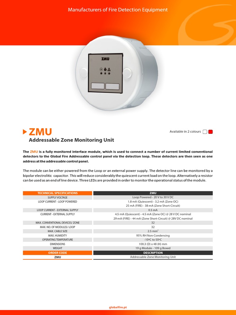 Addressable Zone Monitoring Unit: Technical Specifications ZMU | PDF ...
