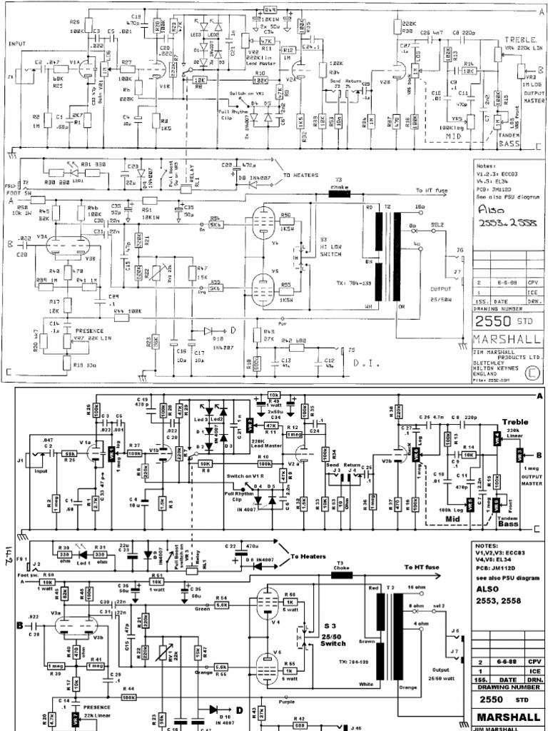 Marshall 25 Anniversary Silver Jubilee 25 50W 2550 Schematic PDF | PDF