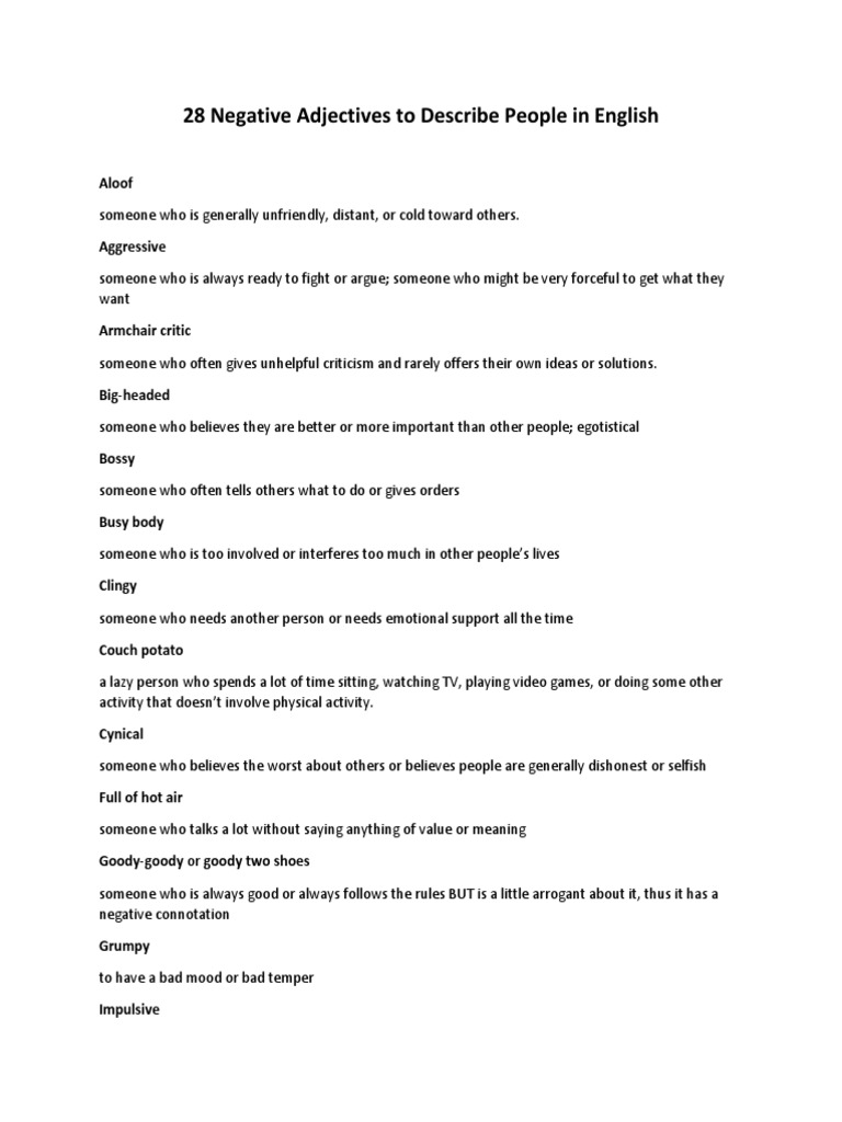 28 Negative Adjectives for People | PDF