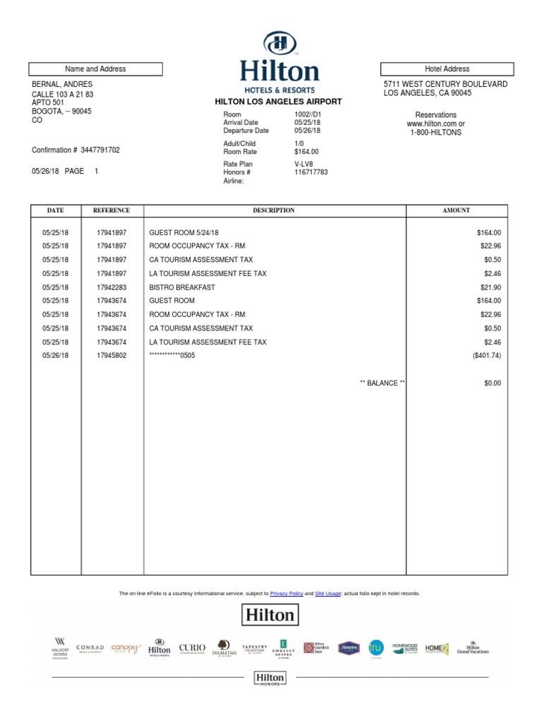 Name and Address Hotel Address 5711 West Century Boulevard Los Angeles ...
