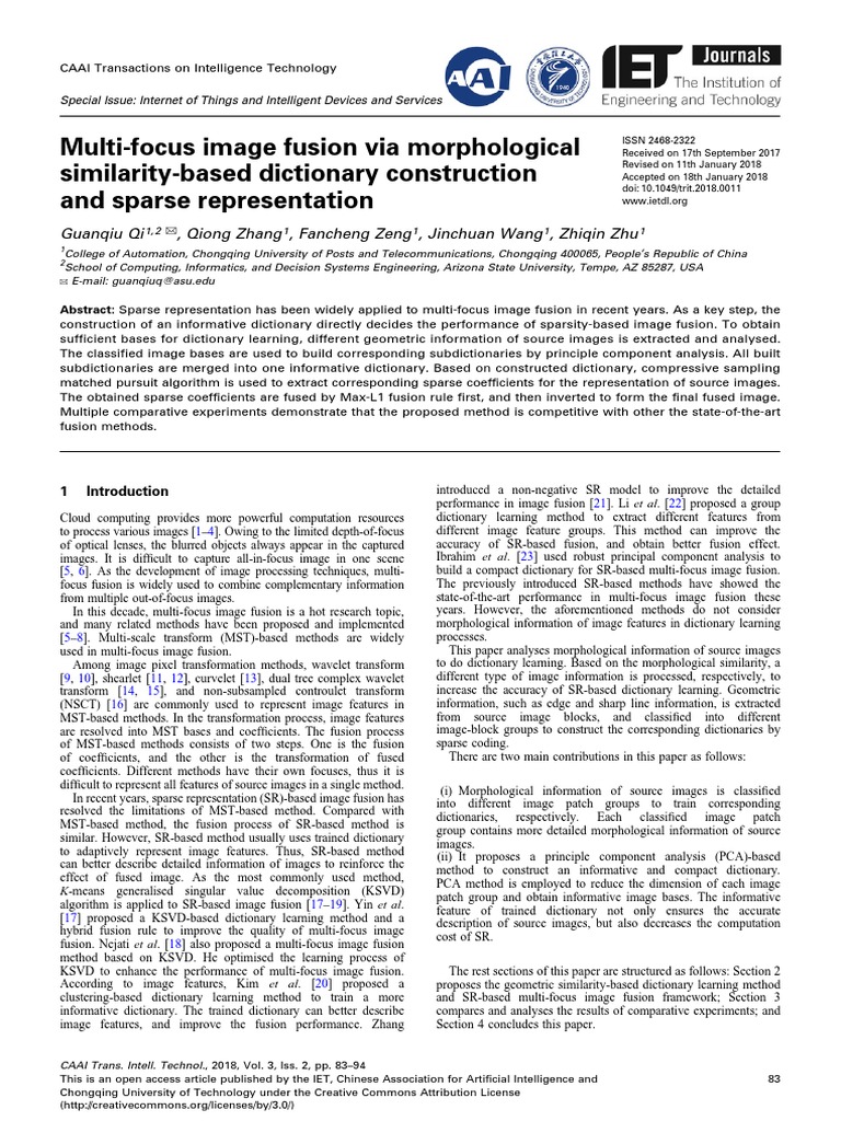 Multi Focus Image Fusion Via Morphological Similarity Based Dictionary Construction And Sparse