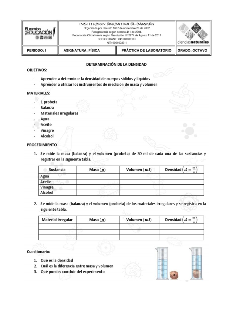 Práctica de Laboratorio Densidad | Descargar gratis PDF | Densidad | Masa