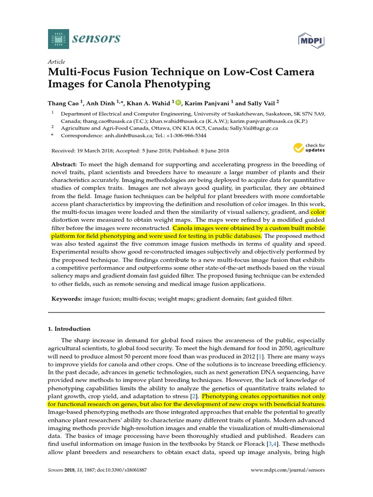 Sensors: Multi-Focus Fusion Technique On Low-Cost Camera Images For ...