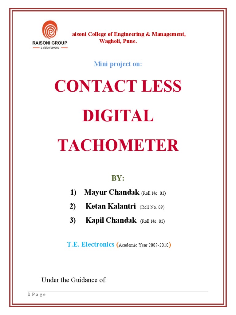 Contact Less Digital Tachometer: Mini Project On | PDF | Information ...