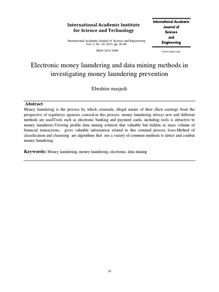Electronic Money Laundering and Data Mining Methods in Investigating ...