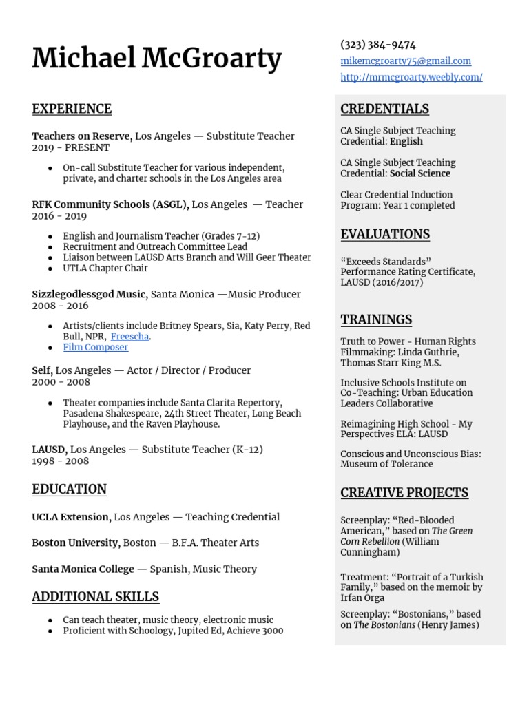 Michael Mcgroarty Resume 2019 2020 1 | PDF | Cognition