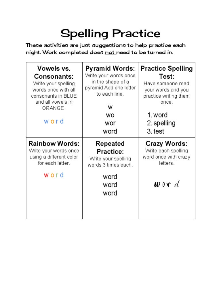 Spelling Practice | PDF