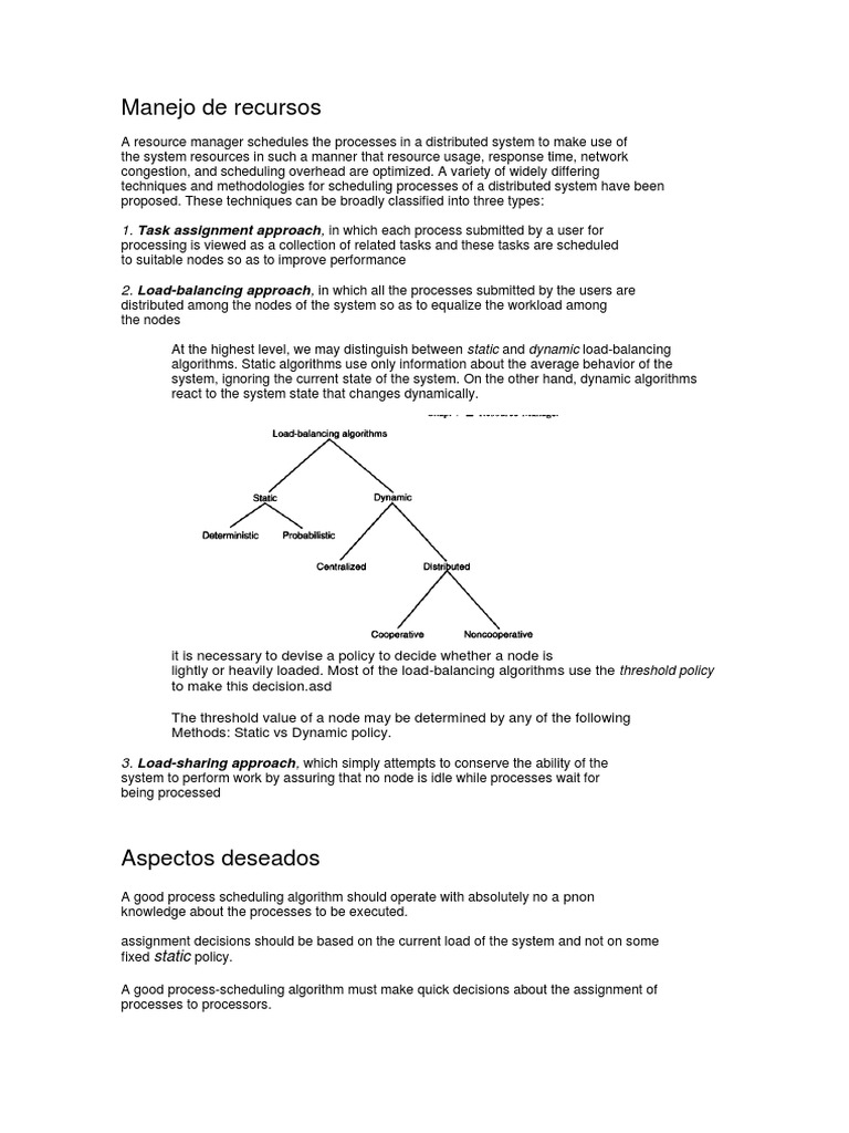 Manejo de Recursos: 1. Task Assignment Approach, in Which Each Process ...
