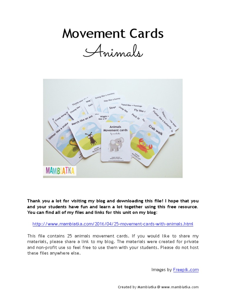 25 Animal Movement Cards for Kids | PDF