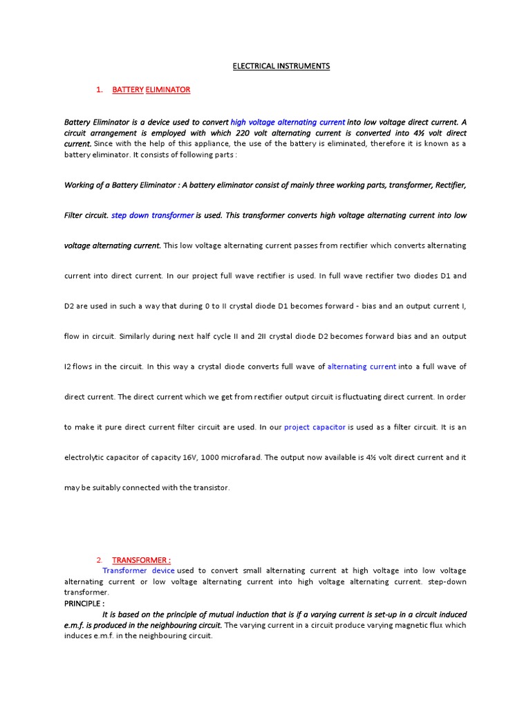 Battery Eliminator: High Voltage Alternating Current | PDF | Transformer | Resistor