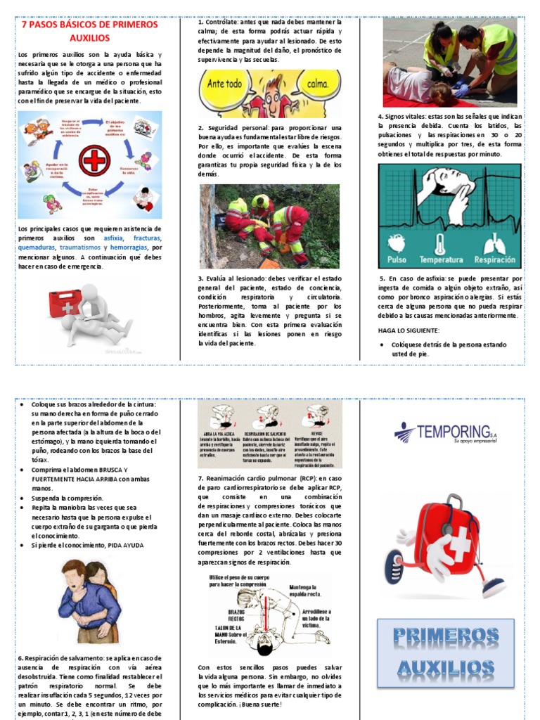 Folleto Primeros Auxilios | PDF | Reanimación cardiopulmonar | Especialidades Medicas