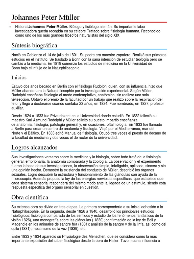 Johannes Peter Müller: biólogo y fisiólogo alemán del siglo XIX | PDF ...