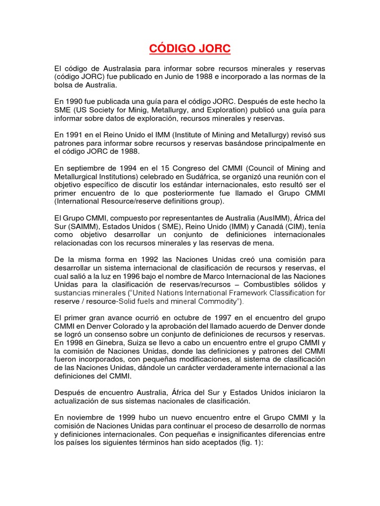 La evolución del Código JORC hacia un sistema internacional de ...