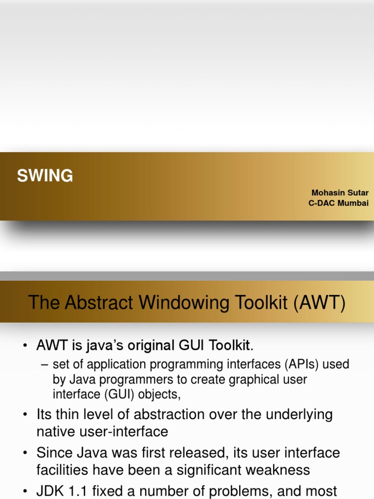 Swing: Mohasin Sutar C-DAC Mumbai | PDF | Java Platform | Software Development