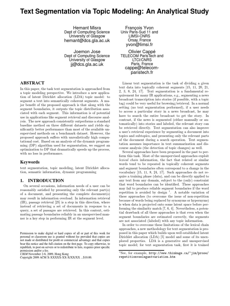 Text Segmentation Via Topic Modeling An PDF | PDF | Image Segmentation ...
