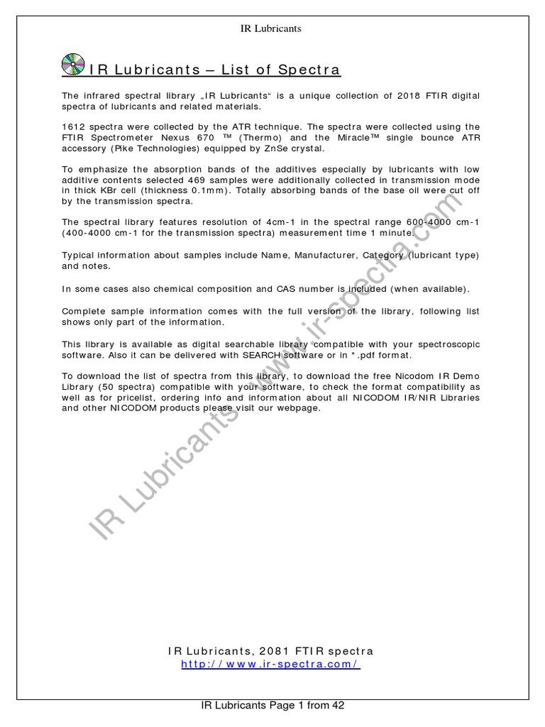 IR Lubricants List | PDF | Infrared Spectroscopy | Motor Oil