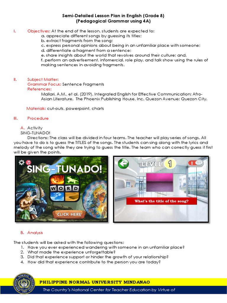 Pedagogical Grammar Lesson Plan | PDF | Subject (Grammar) | Predicate ...