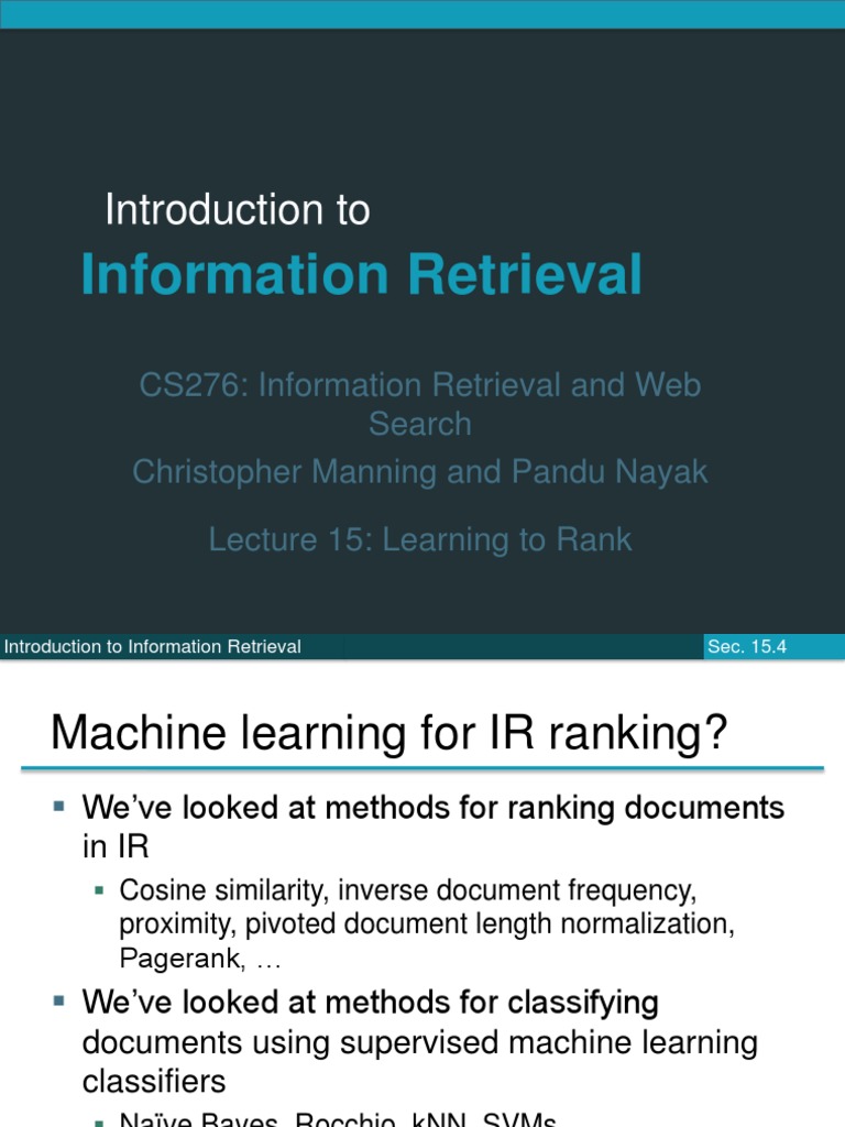 Lecture15 Learning Ranking | PDF | Information Retrieval | Statistical ...