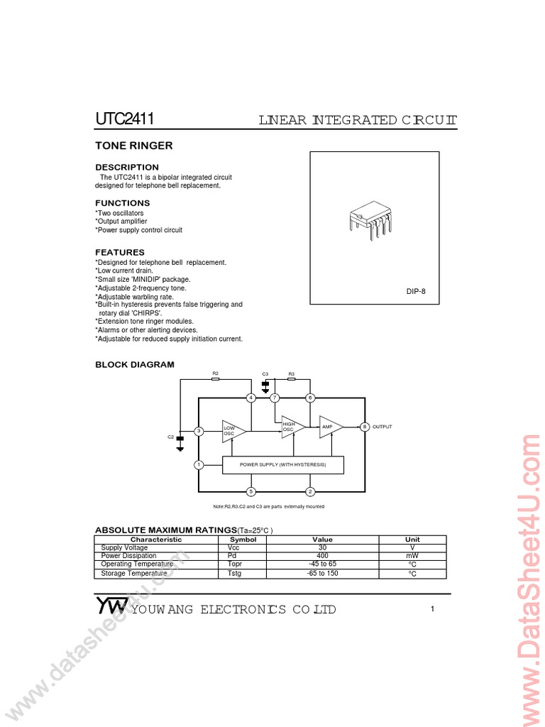 Telephone Tone Ringer IC Guide | PDF | Capacitor | Electrical Components