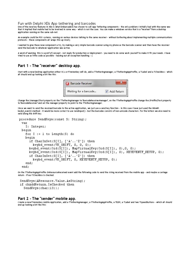 Fun With Delphi XE6 App Tethering and Barcodes | PDF | Barcode ...