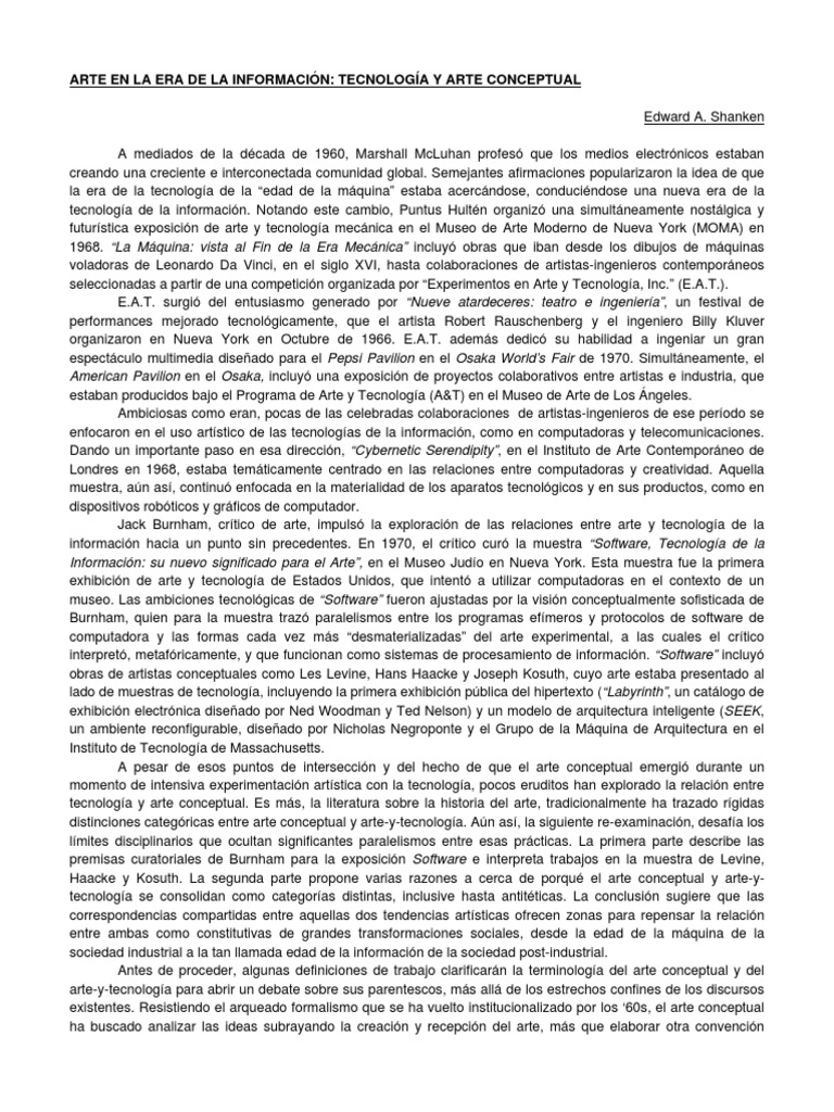 EDWARD SHANKEN Arte en La Era de La Informacion | PDF | Software ...