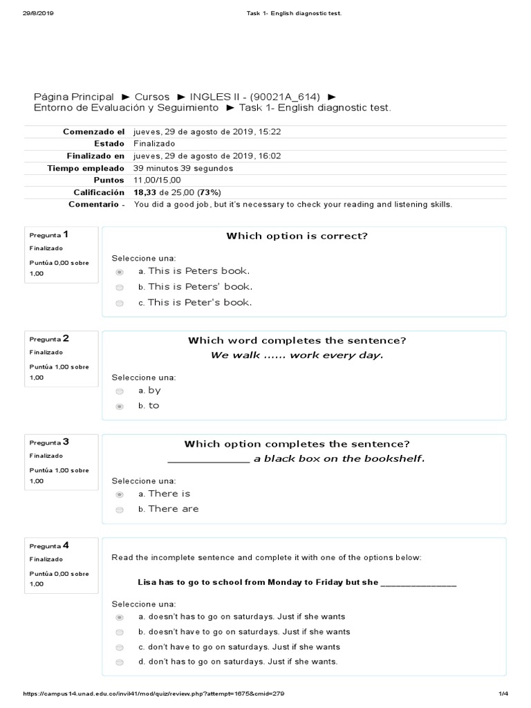 Task 1 - English Diagnostic Test | PDF