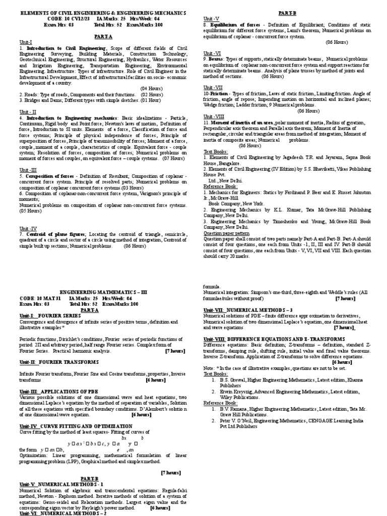 Civil Engg Syllabus Iii Viii Sem 140214 Pdf Fourier Series Bending 1812