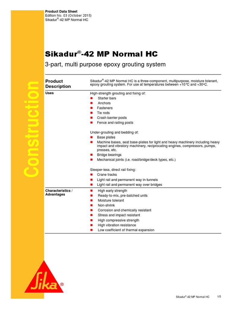 Sikadur - 42 MP Normal HC: 3-Part, Multi Purpose Epoxy Grouting System ...