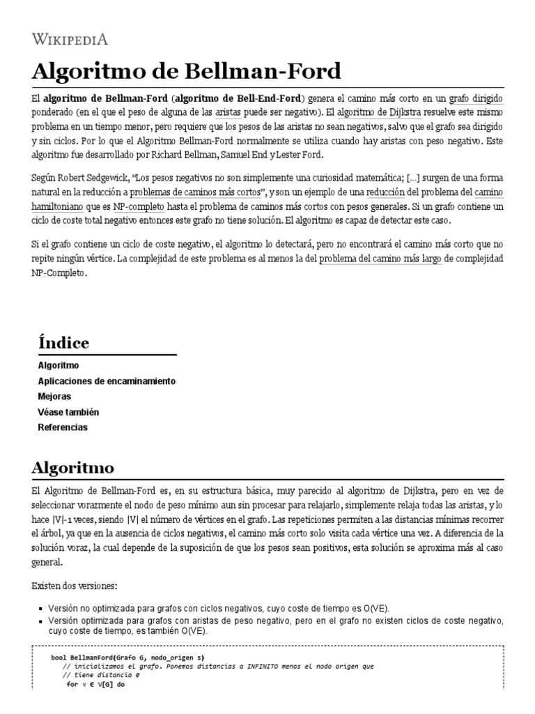 Algoritmo de Bellman-Ford | PDF | Red de arquitectura | Áreas de ...