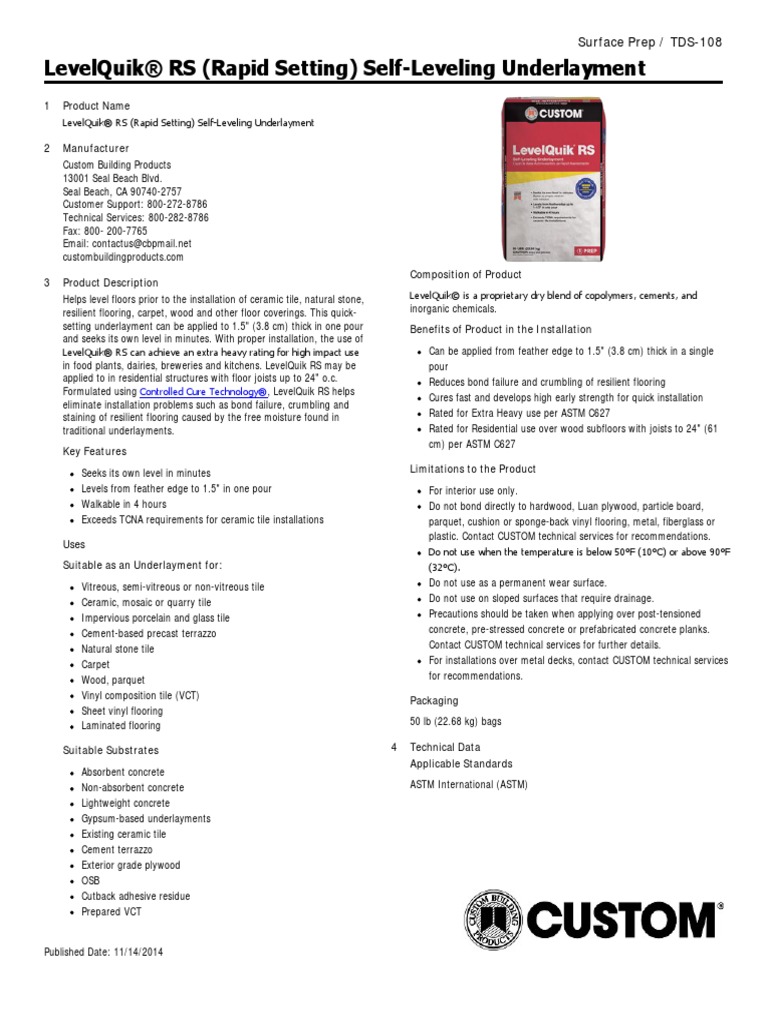 Levelquik® Rs (Rapid Setting) Self Leveling Underlayment: Surface Prep ...