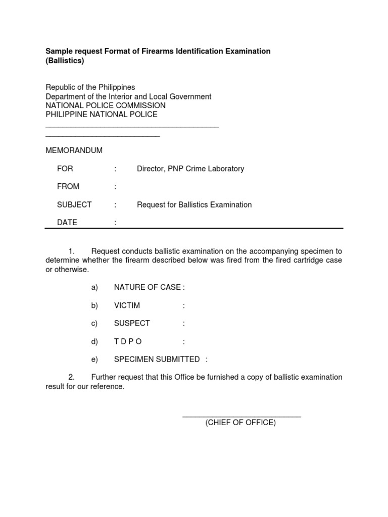 Sample Request Format of Firearms Identification Examination ...