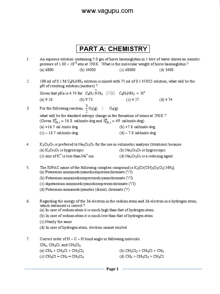 JEE Main Sample Paper 5 | PDF | Solution | Hydrogen
