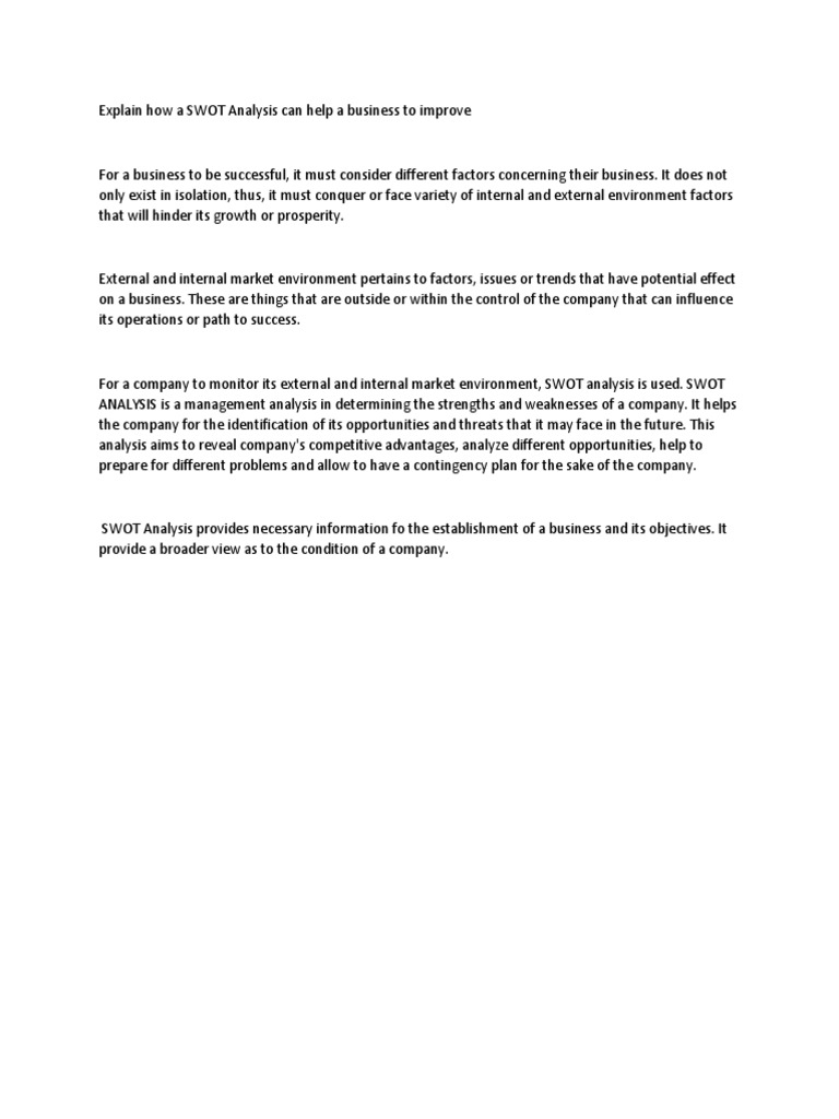 Explain How A SWOT Analysis Can Help A Business To Improve | Download ...