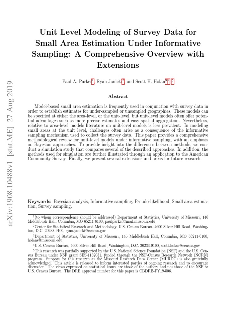 Unit Level Modeling of Survey Data For Small Area Estimation Under Informative Sampling: A ...