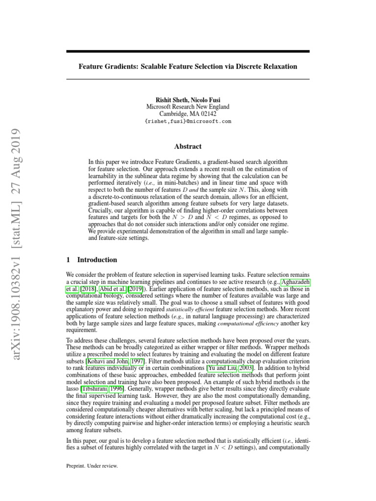 Feature Gradients Scalable Feature Selection Via Discrete Relaxation Pdf Mathematical