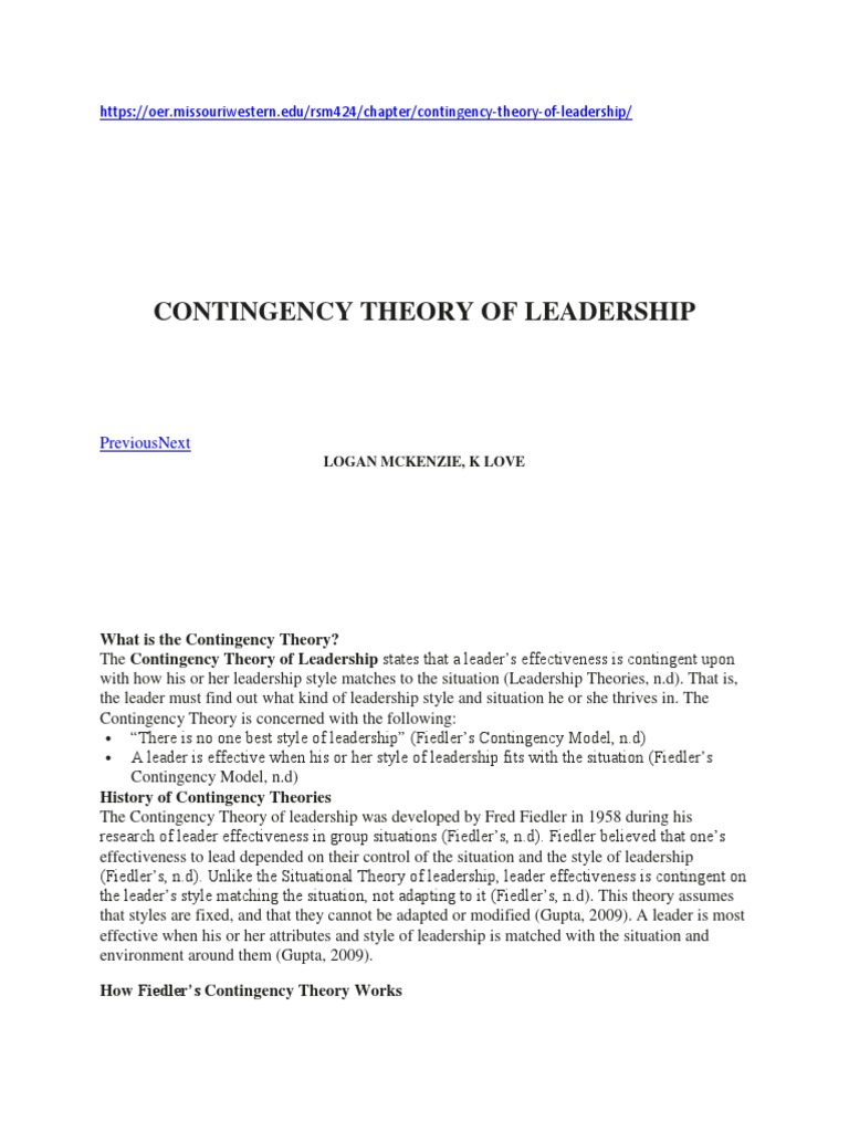 Contingency Theory | PDF | Leadership | Decision Making