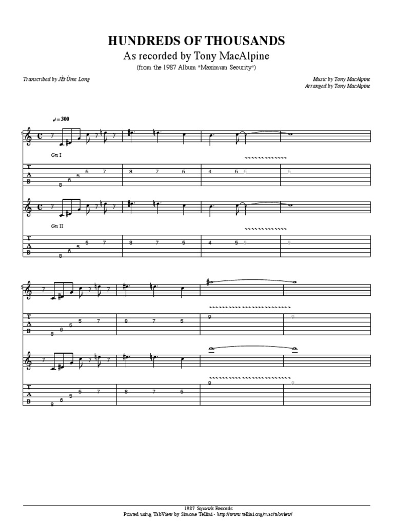 Tony MacAlpine - Hundreds of Thousands PDF | PDF